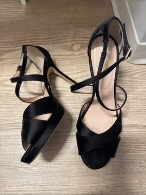 kate spade | Shoes | Kate Spade Satin Black Ankletie Heels | Poshmark